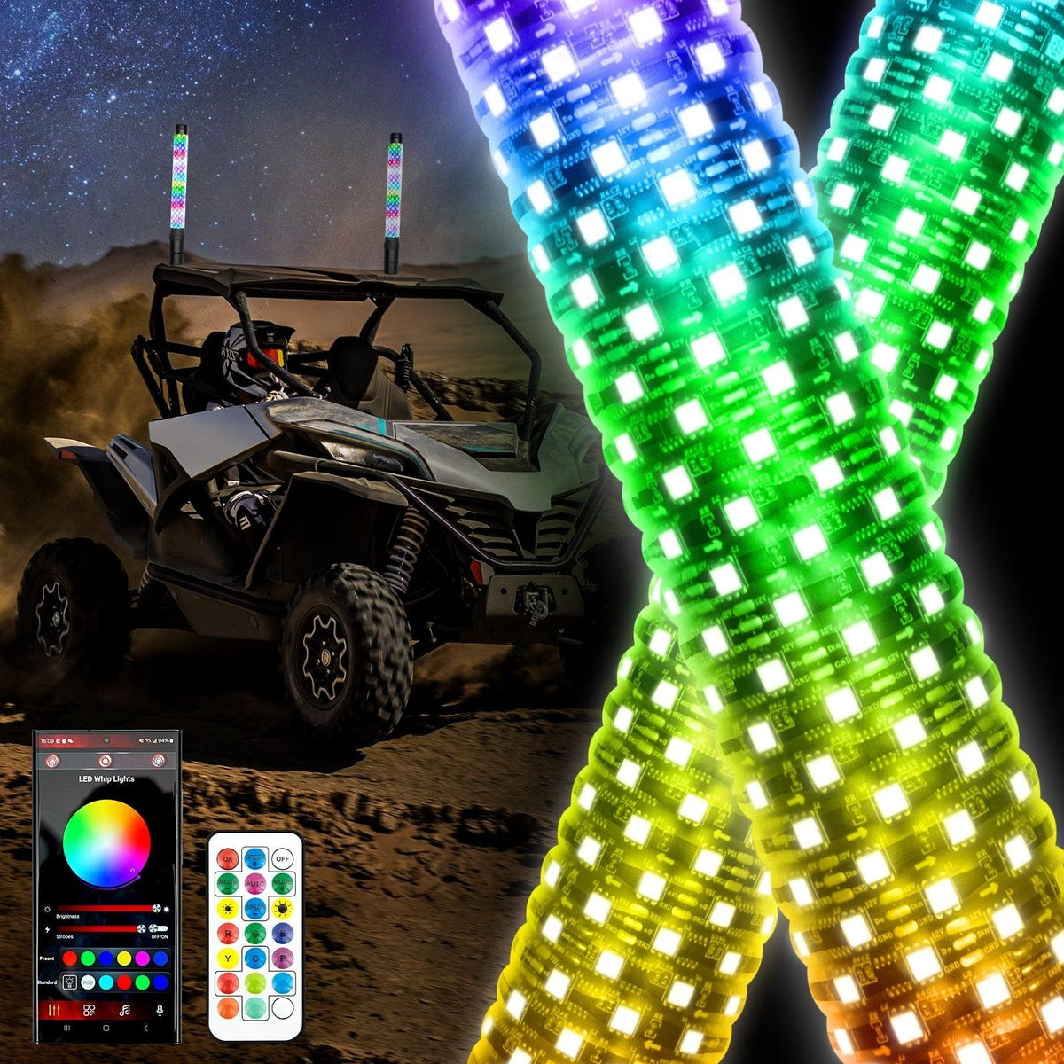 New 1.9FT LED RGB Whip Lights with Turn Signal & Brake Light, Bluetoot ...
