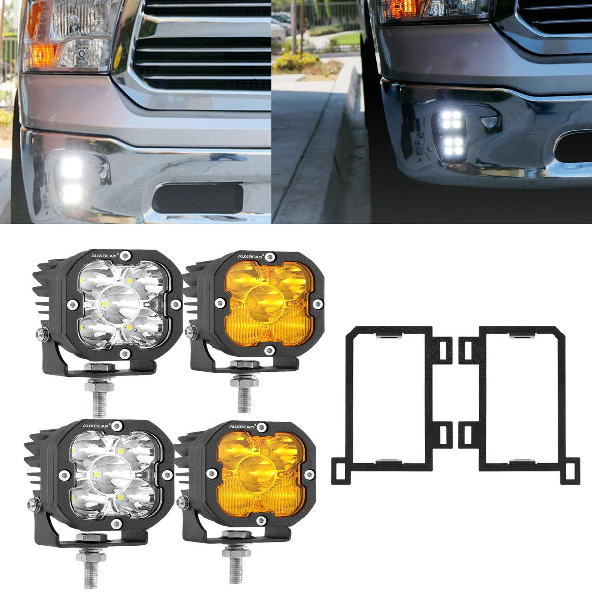 3 Inch LED Pods Lights with Additional Amber Covers & Fog Lamp Mountin ...