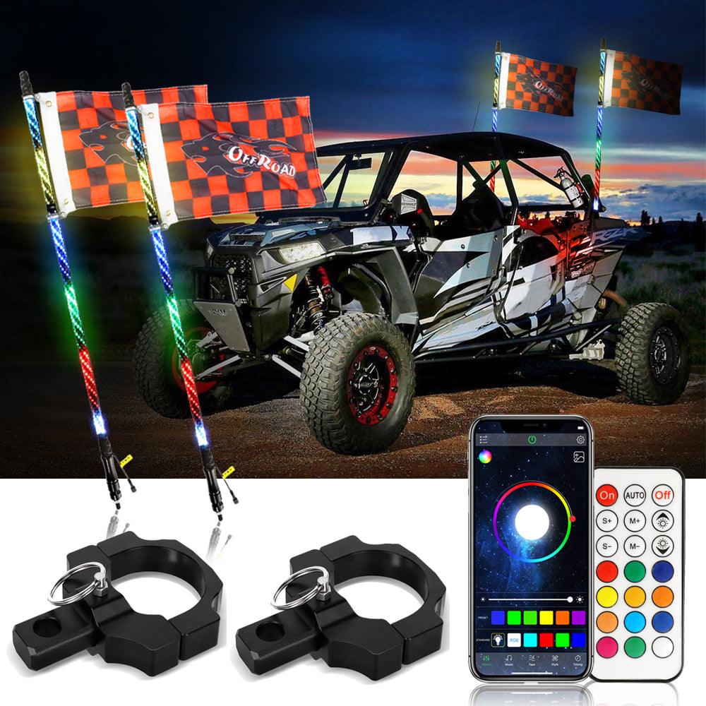 3FT/4FT LED RGB Whip Lights with Bluetooth/ Remote Controlled + Whip L ...