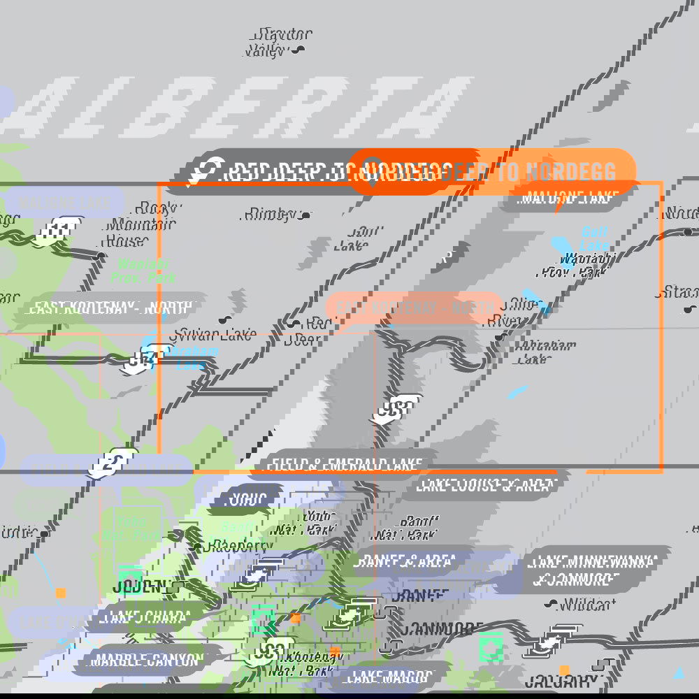 Red Deer to Nordegg, Alberta - Destination Map – Rove Overland