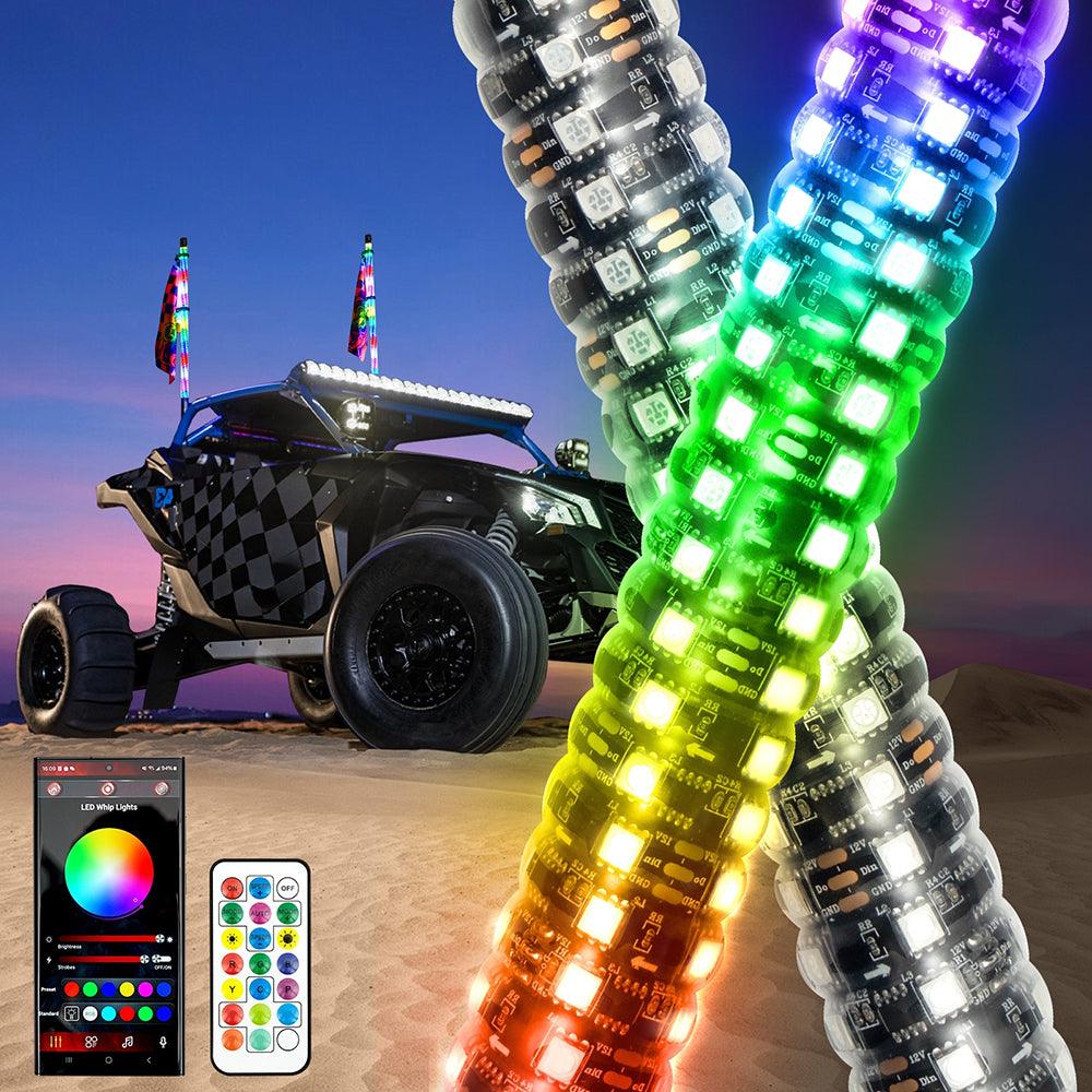 New 2.8FT LED RGB Whip Lights with Turn Signal & Brake Light, Bluetoot ...